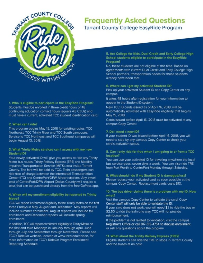 Tarrant County College EasyRide Program for Students FAQ - Trinity Metro