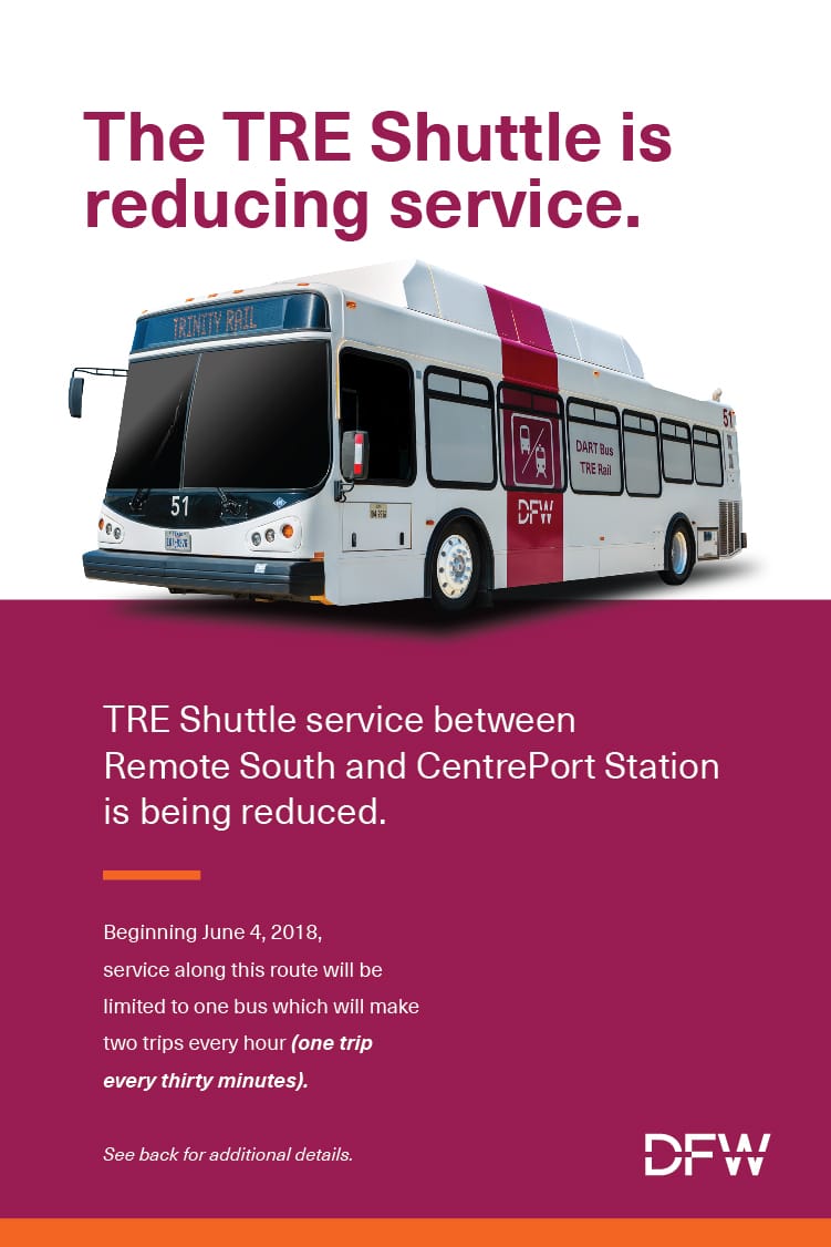 TRE Shuttle Service between South and CentrePort Station to be reduced ...