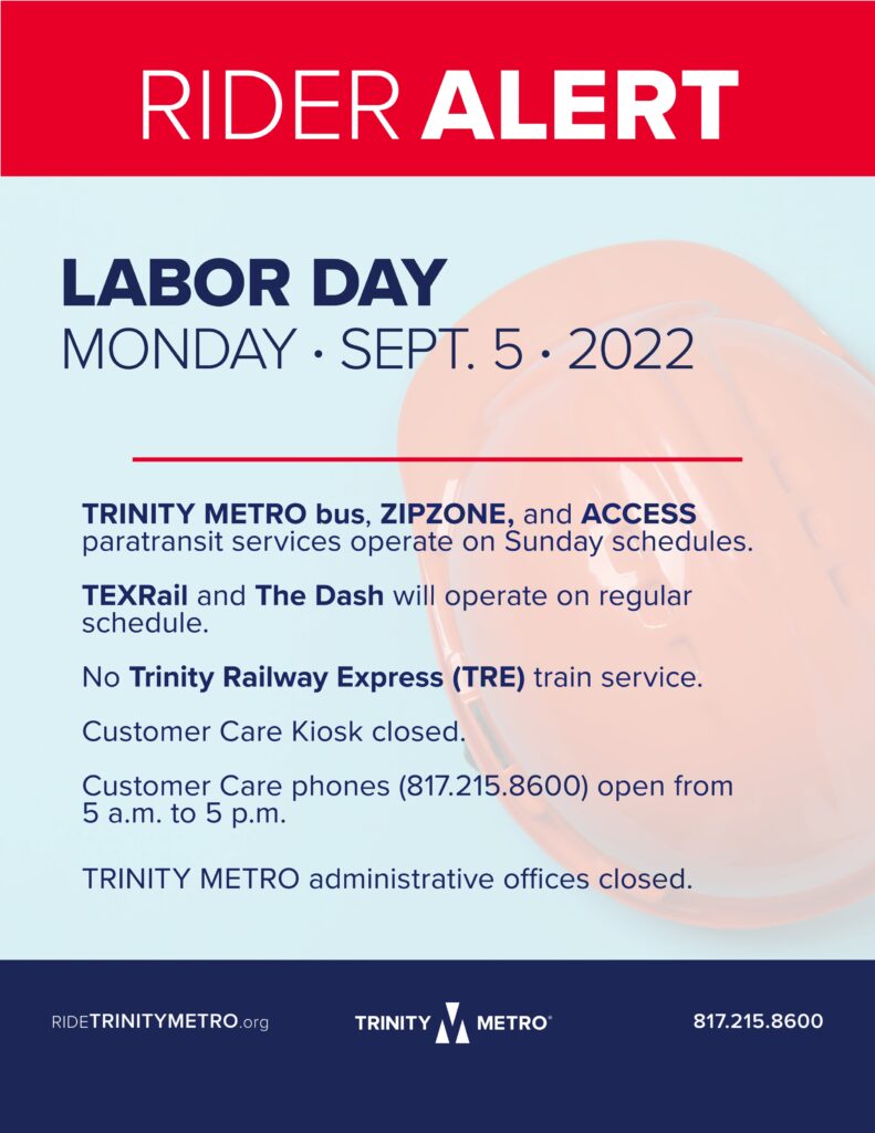 Service for Labor Day - Trinity Metro