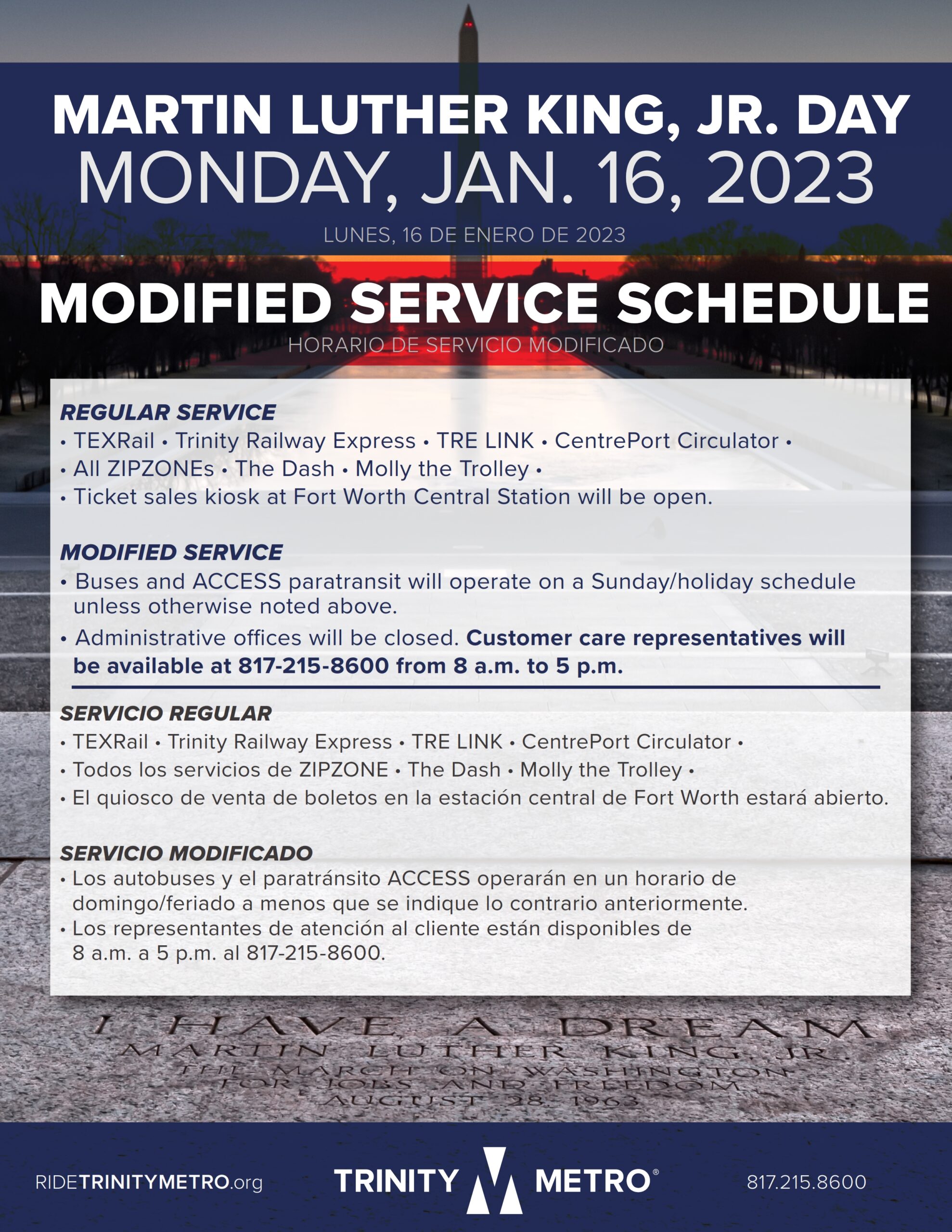 Modified service for Jan. 16 - Trinity Metro