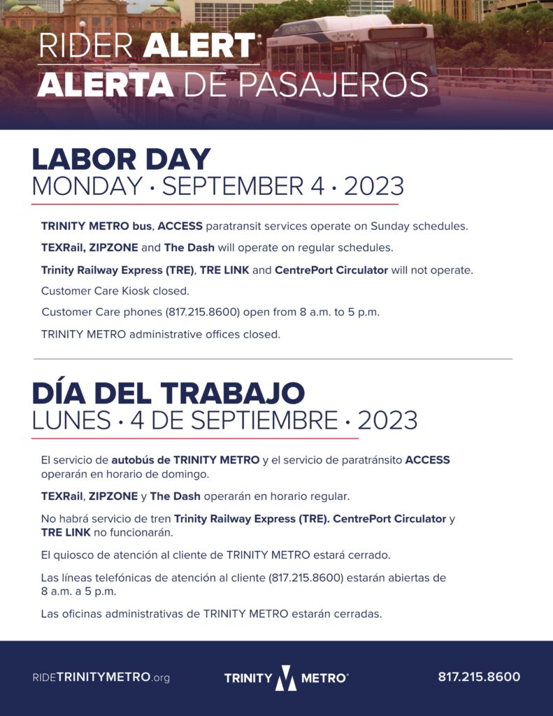 Labor Day 2023 Service Modifications - Trinity Metro