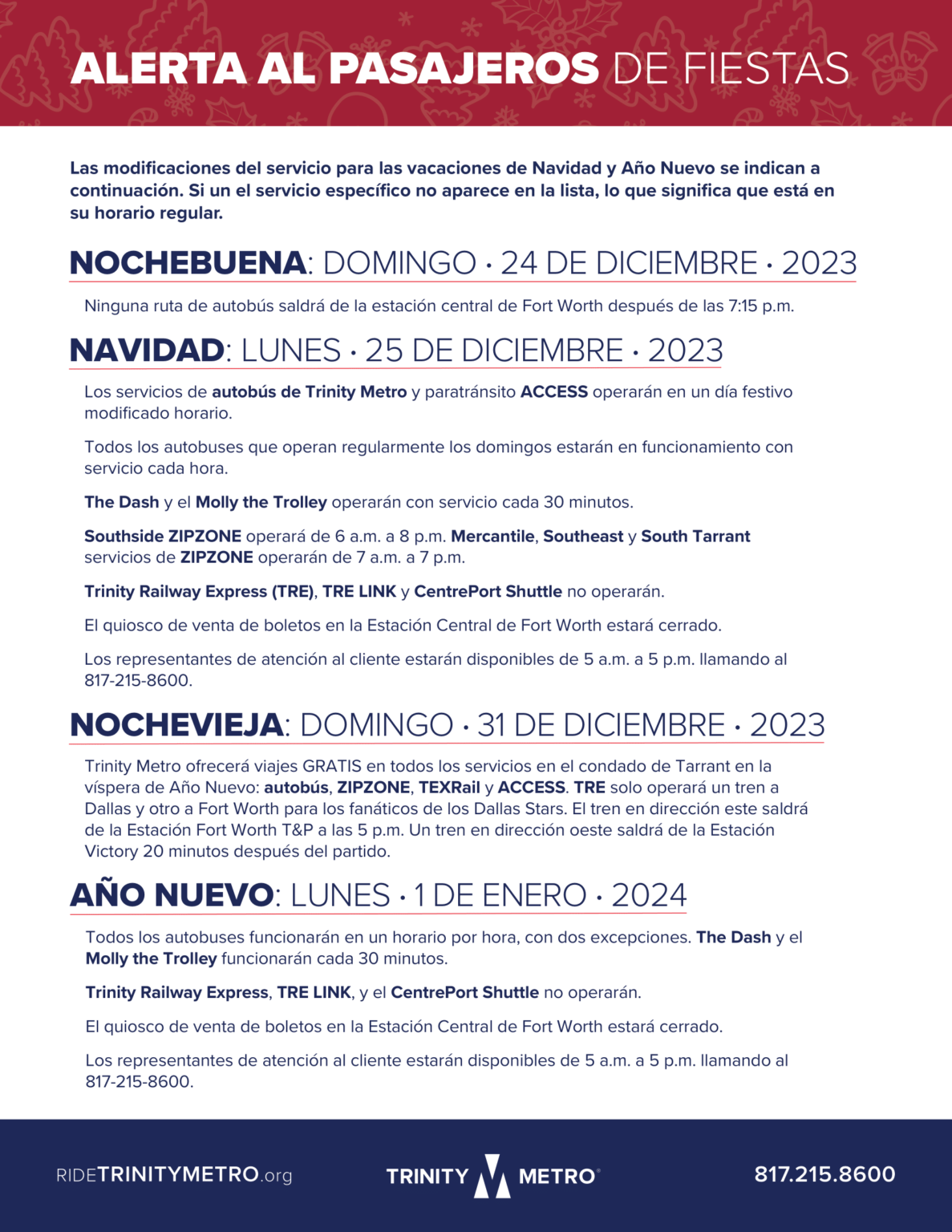 Christmas & New Year's Service Modifications - Trinity Metro