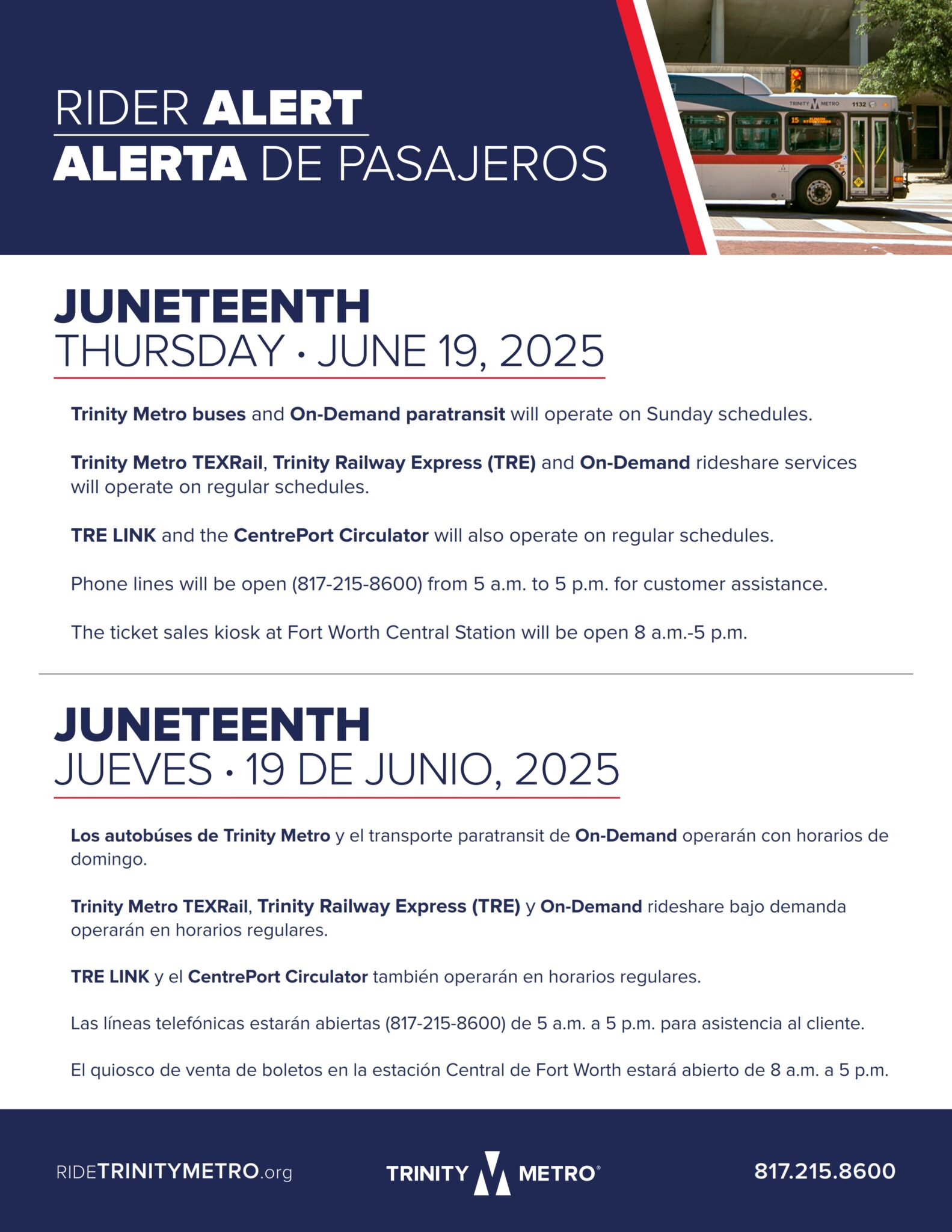 Juneteenth rider alert - Trinity Metro